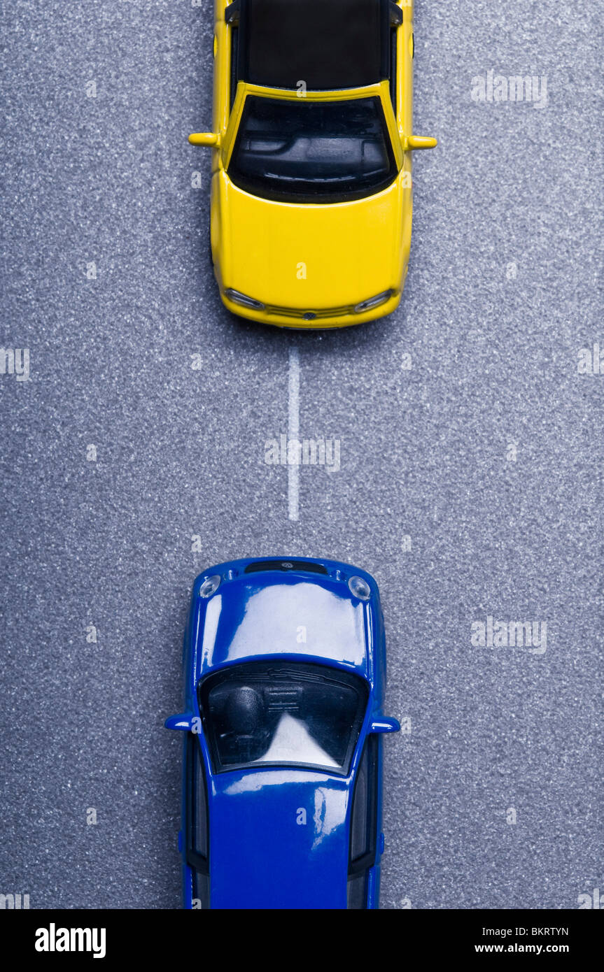 car toy models simulating a traffic collision Stock Photo - Alamy