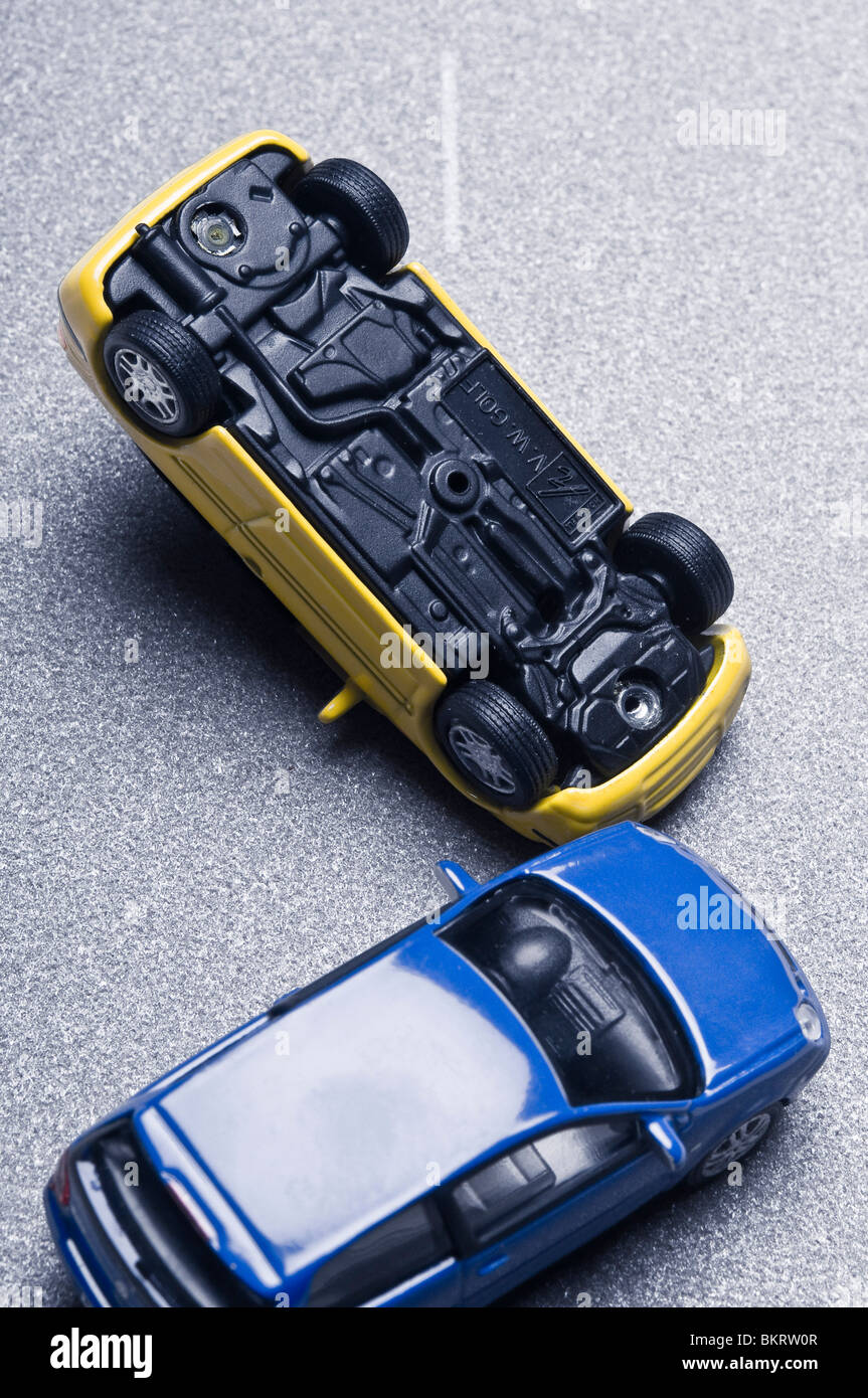car toy models simulating a traffic collision Stock Photo - Alamy