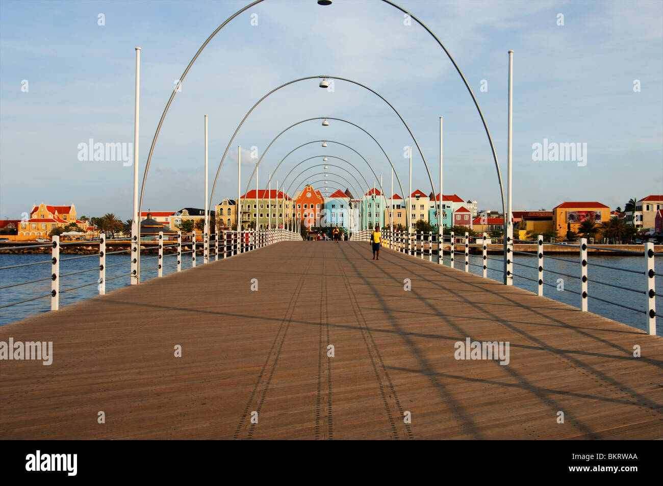 Curacao, Willemstad, queen emmabridge, the waterfront houses of Punda ...