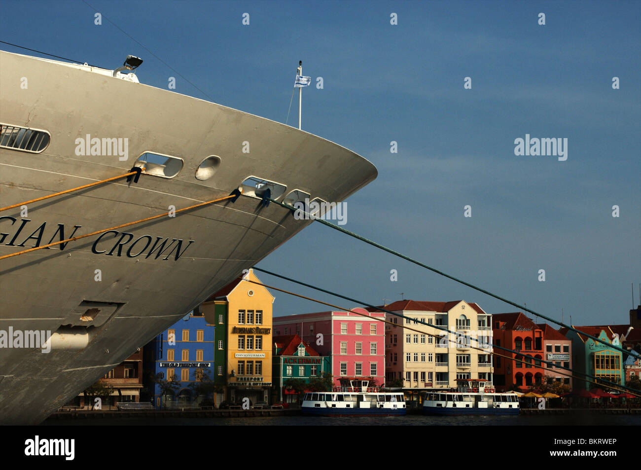 Curacao, Willemstad, the waterfront houses of Punda on the Handelskade ...