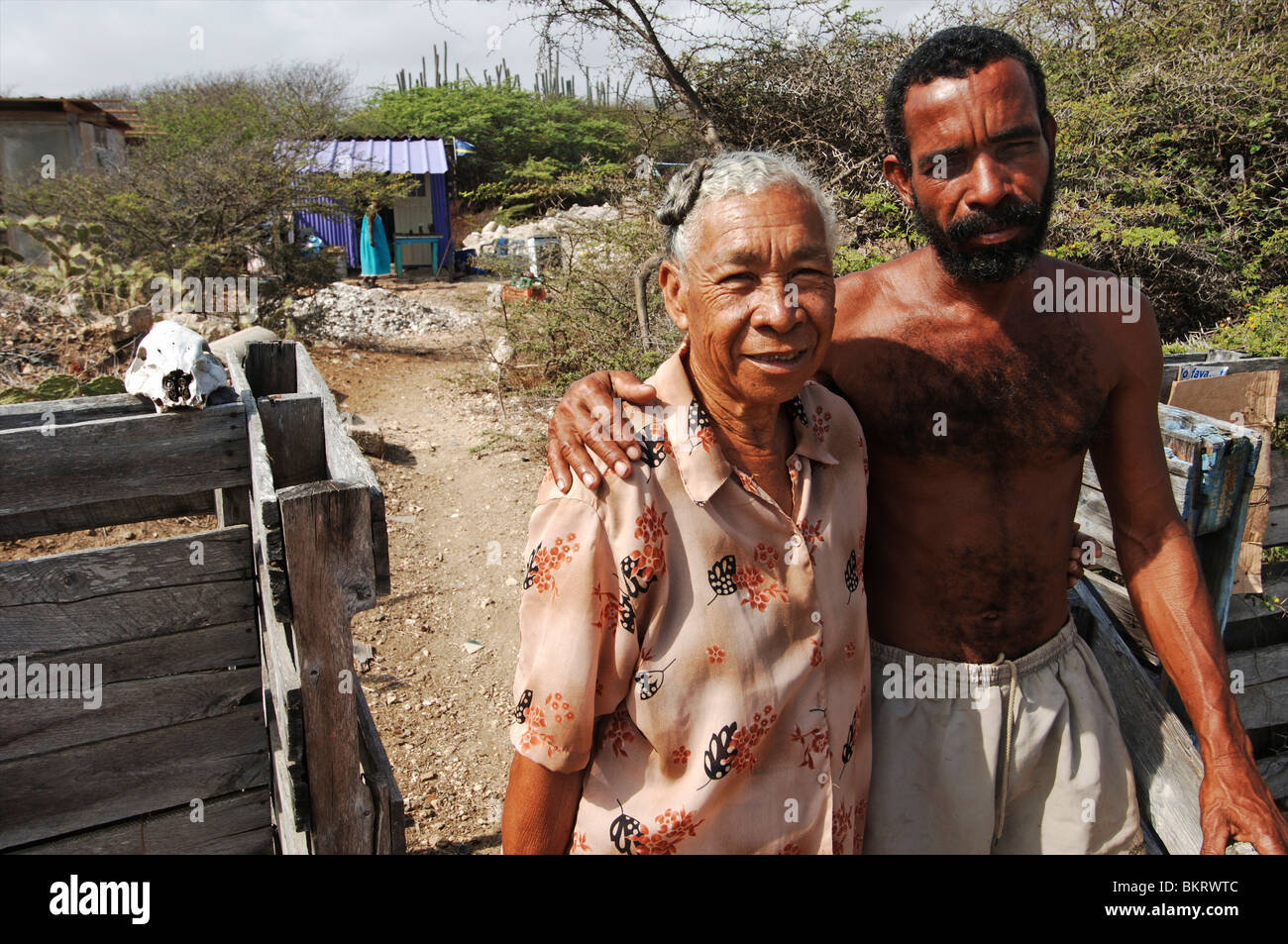 Curacao, poverty. A mother and son living in a shack in a remote part ...