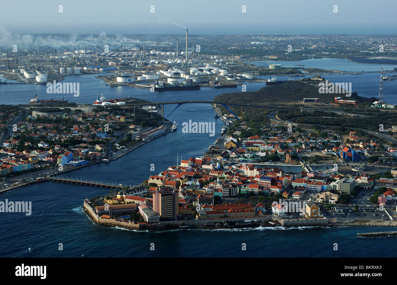 Curacao, Willemstad, historic town, aerial view of Punda and the Sint ...