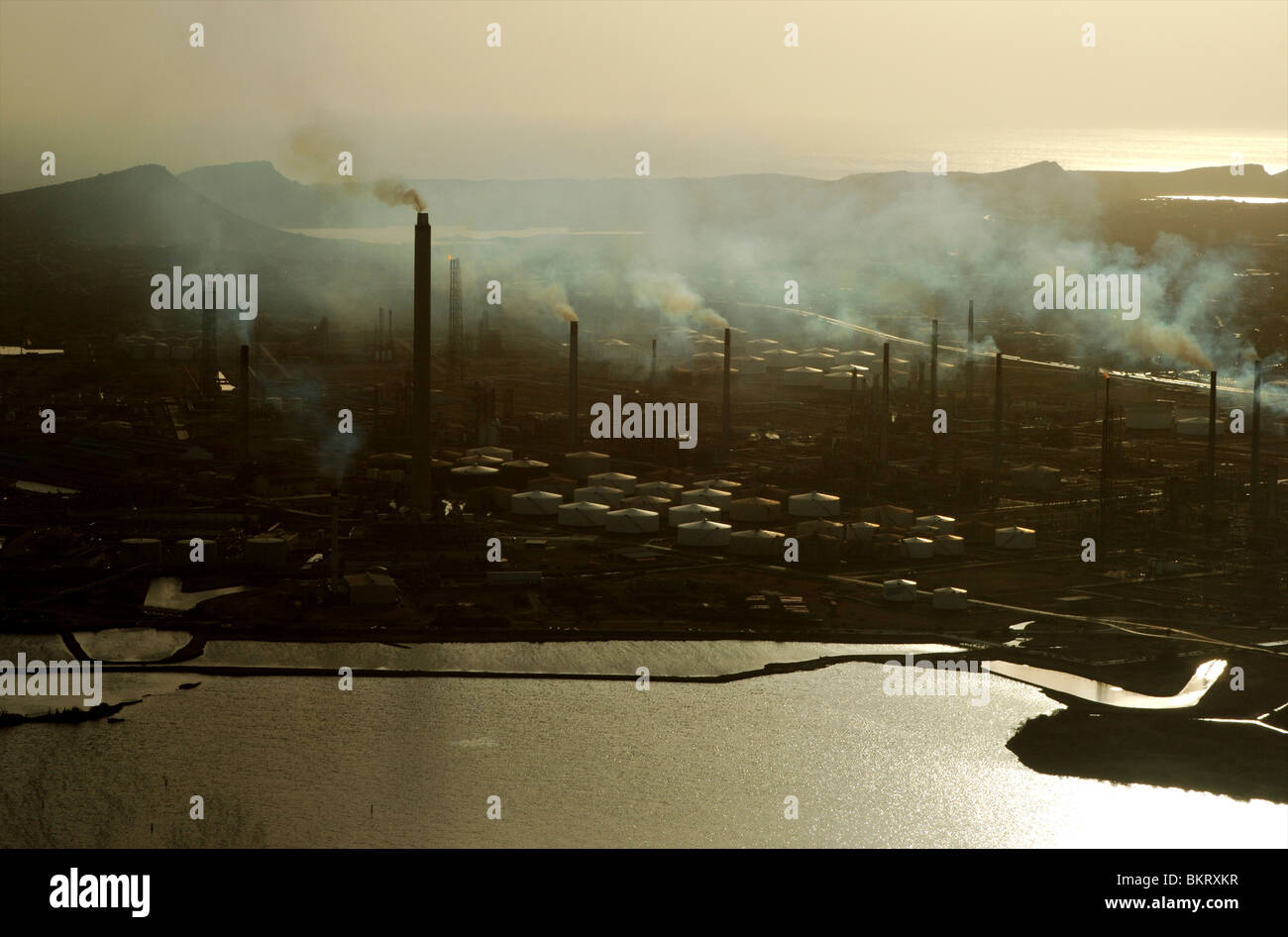 Curacao, aerial view of the Schottegat and the La Isla refinery Stock ...