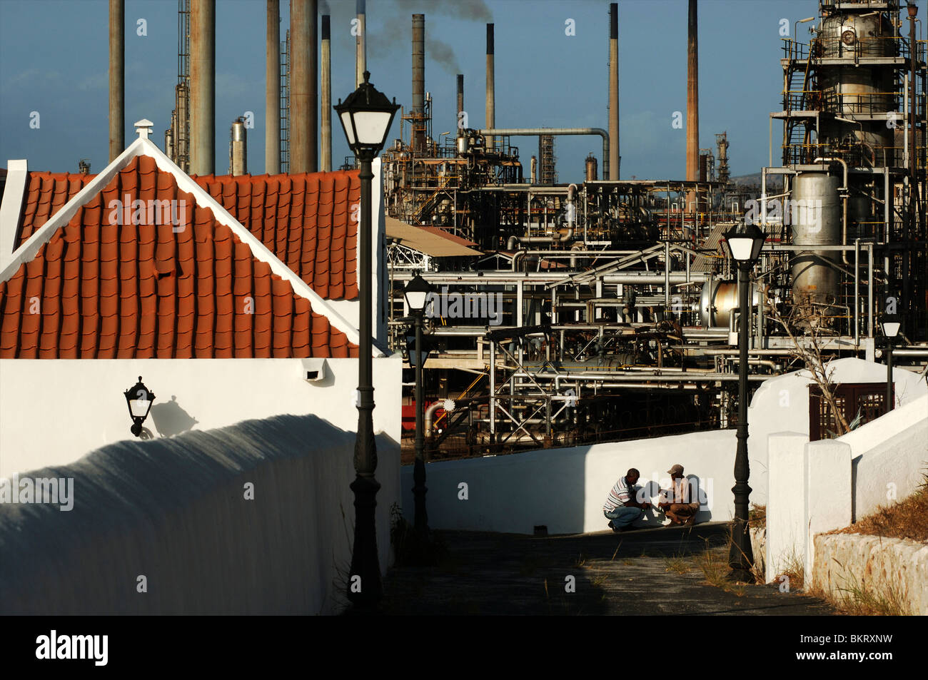 Curacao, Isla refinery is situated in the middle of Willemstad Stock ...