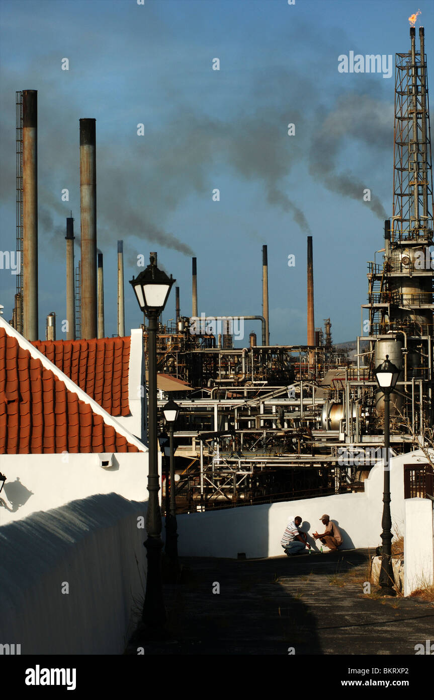 Curacao, Isla refinery is situated in the middle of Willemstad Stock ...
