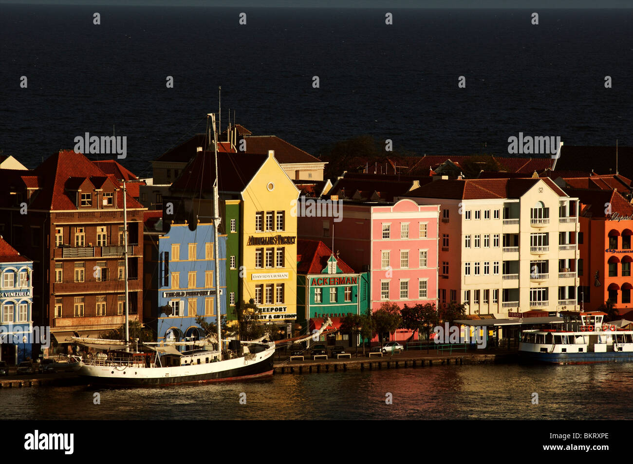 Curacao, Willemstad, the waterfront houses of Punda on the Handelskade ...