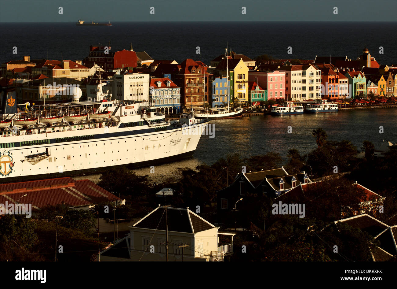 Curacao, Willemstad, the waterfront houses of Punda on the Handelskade ...