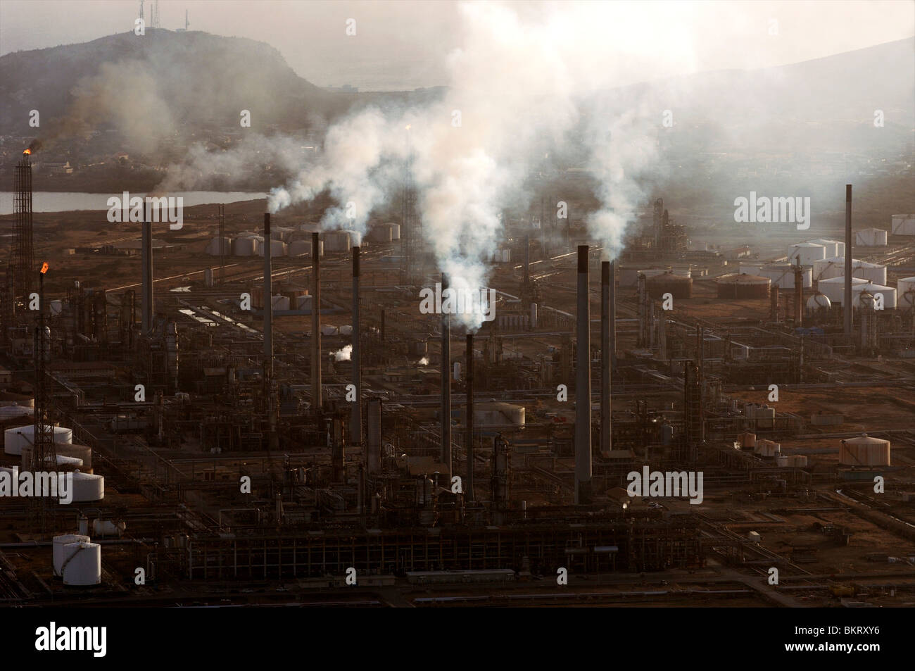 Curacao, aerial view of the Isla refinery Stock Photo - Alamy