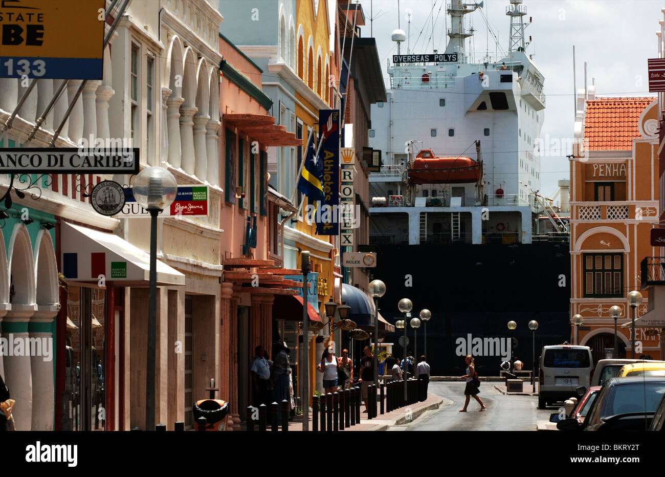 Curacao, Punda, Breedestraat, a oil tanker on its way to the La Isla ...
