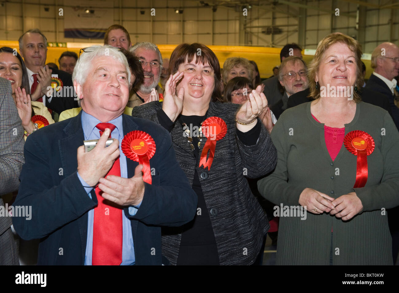 Labour Party supporters cheer winning candidates in Newport East and ...