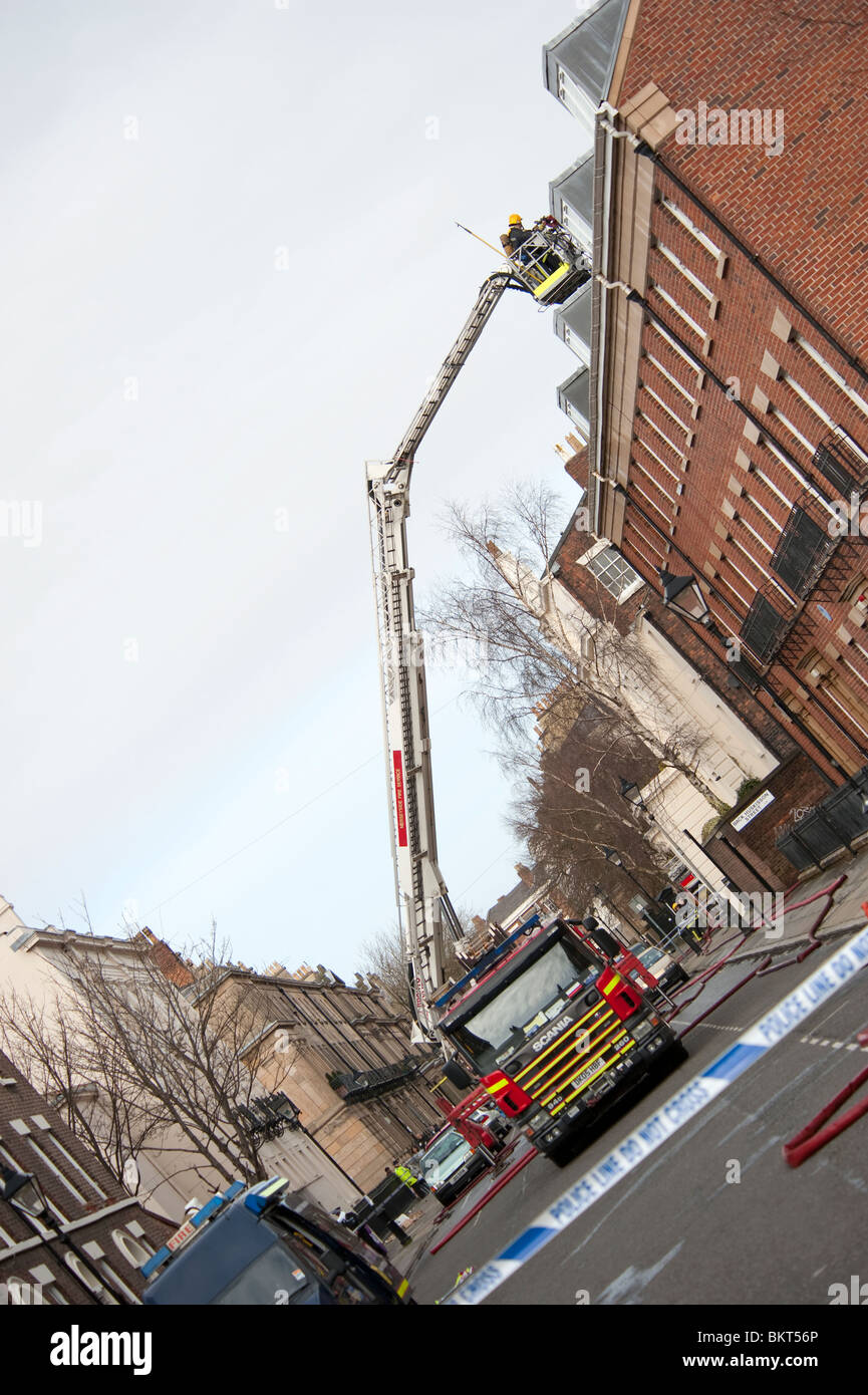 Fire Brigade Hydraulic Platform in use at fire Stock Photo - Alamy