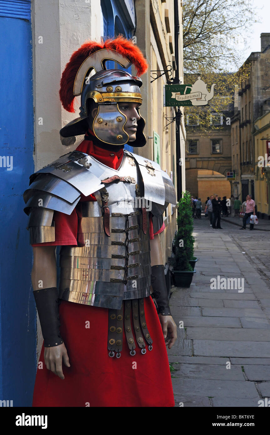 a " roman guard " model statue on a street corner in bath, england, uk ...