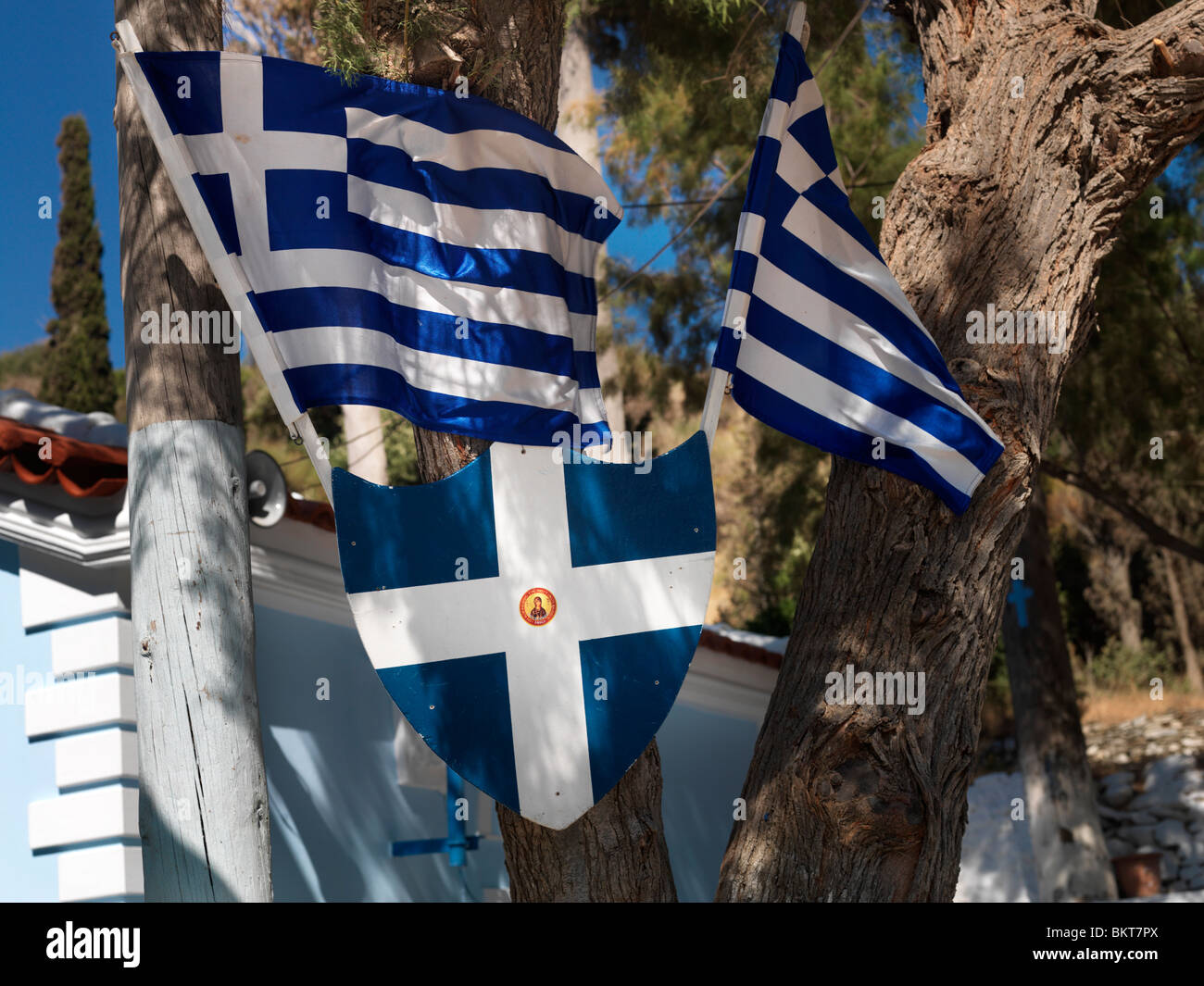 Flags at Nissi Beach Ayia Paraskevi Samos Greece Stock Photo - Alamy