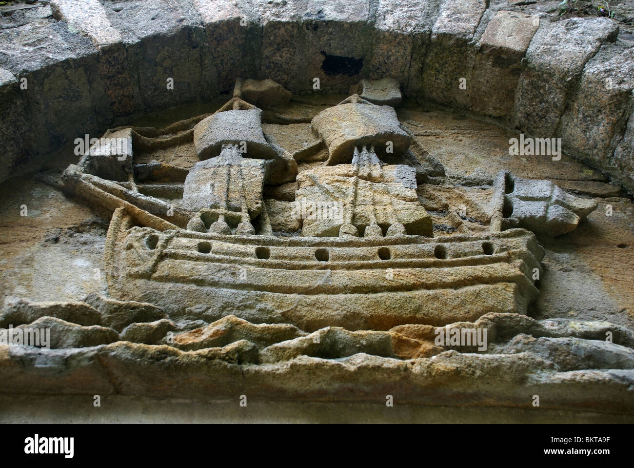 Old stone carving of ship, Barbican, Plymouth, Devon, UK Stock Photo ...