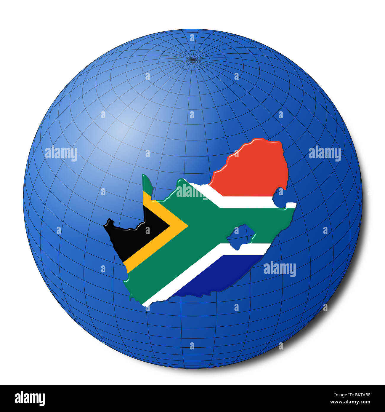 South Africa map flag on abstract globe illustration Stock Photo - Alamy