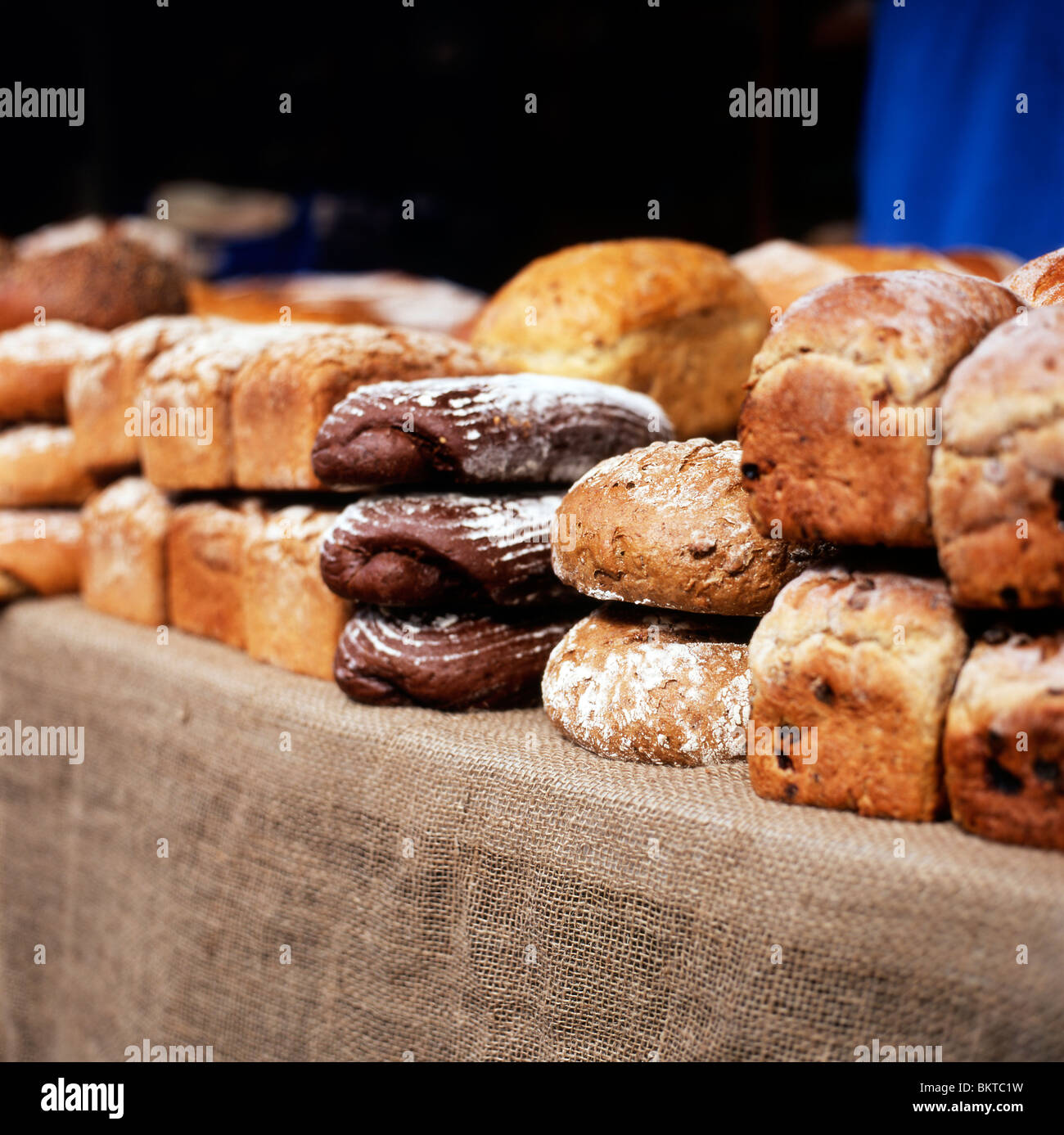 Loaves of bread for sale outside a bakery at Borough Market London ...