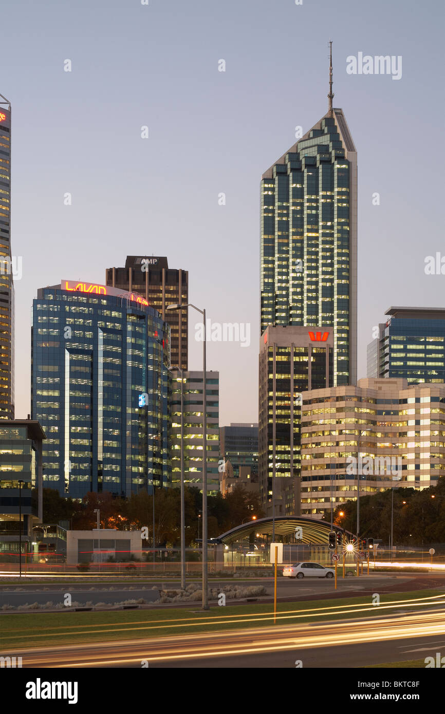 The R & I tower (right) on the city skyline of Perth, capital city of ...