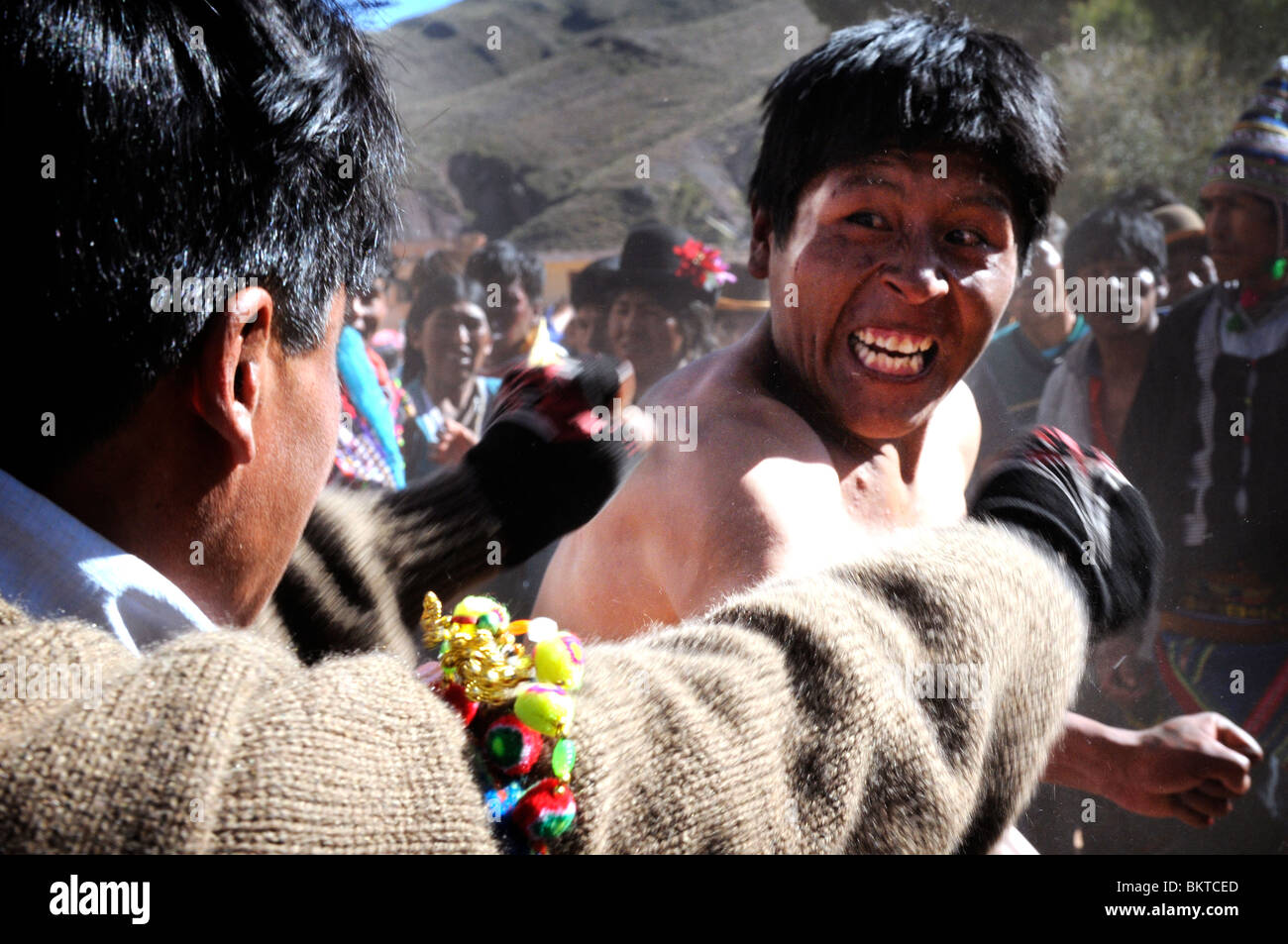 Tinku festival of the Quechua Indians in the town of Macha in the ...