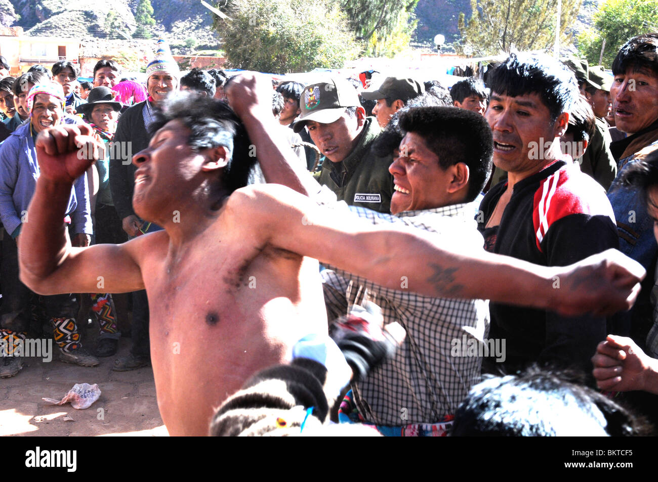 Tinku festival of the Quechua Indians in the town of Macha in the ...