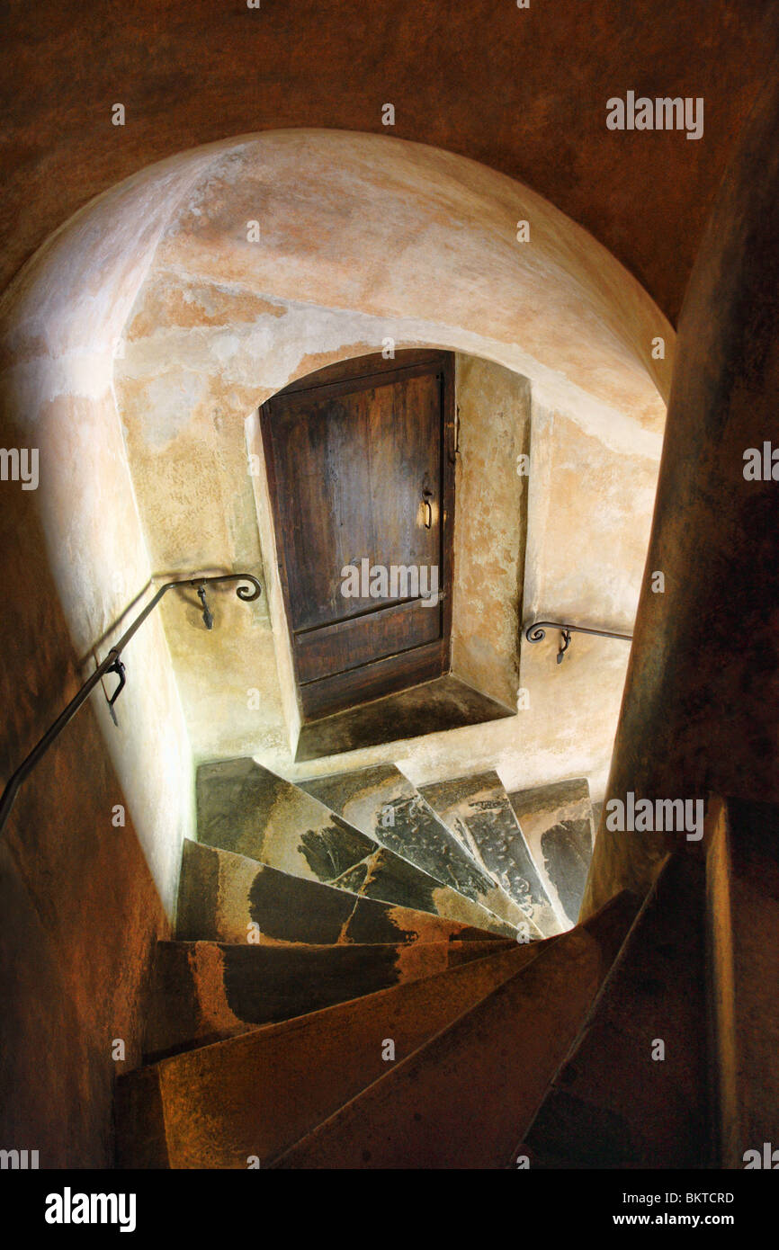 spiral staircase in the medieval castle of Chillon Stock Photo - Alamy