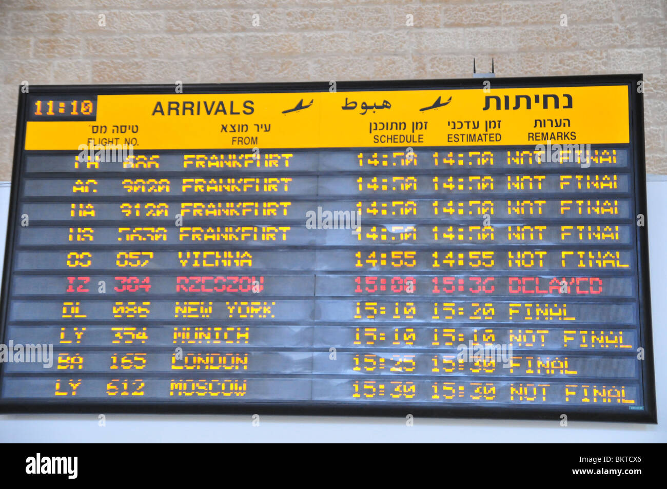 Israel, Ben-Gurion international Airport, Terminal 3, arrival schedule ...