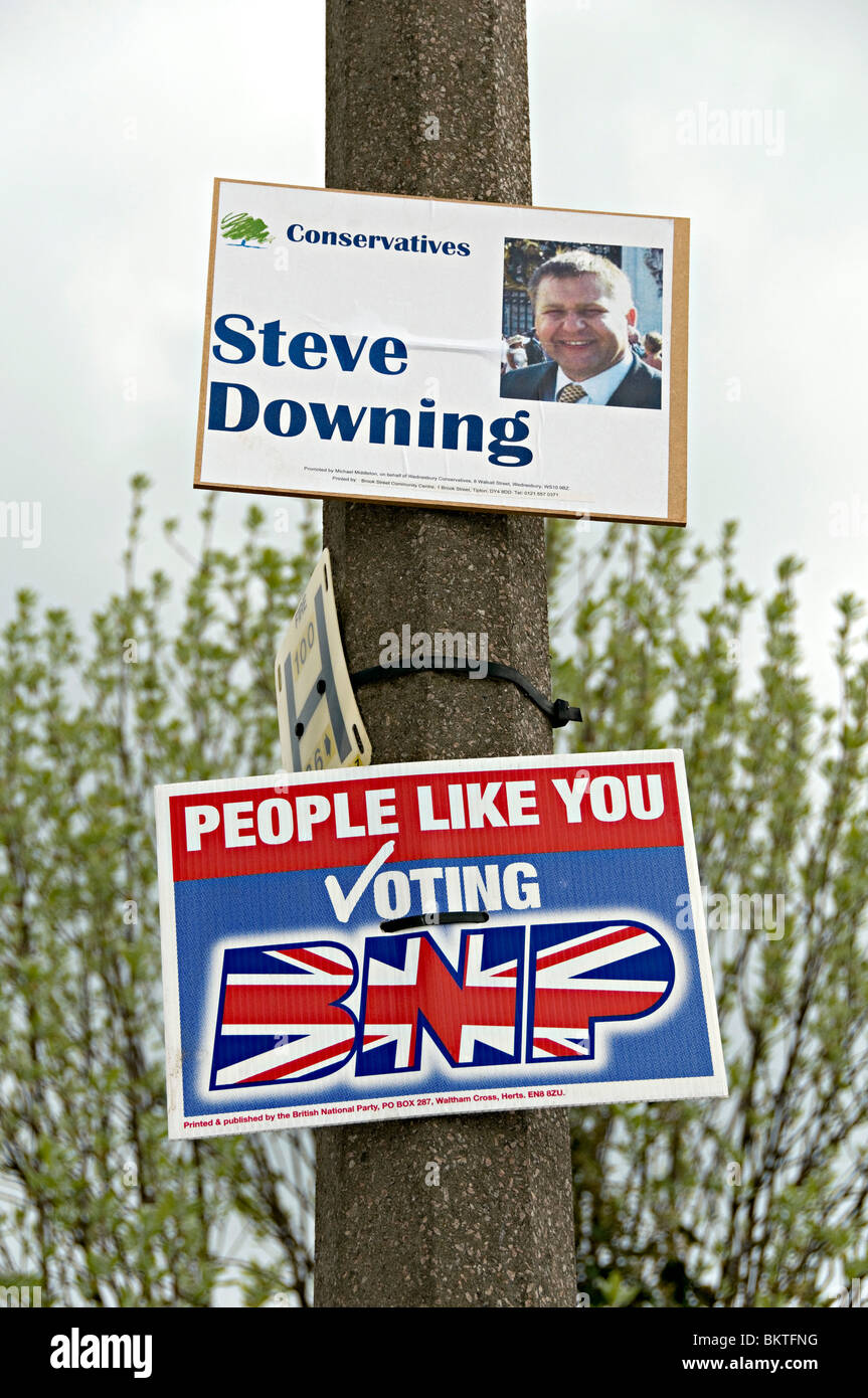 bnp british national party vote sign below a conservative one, the uk ...