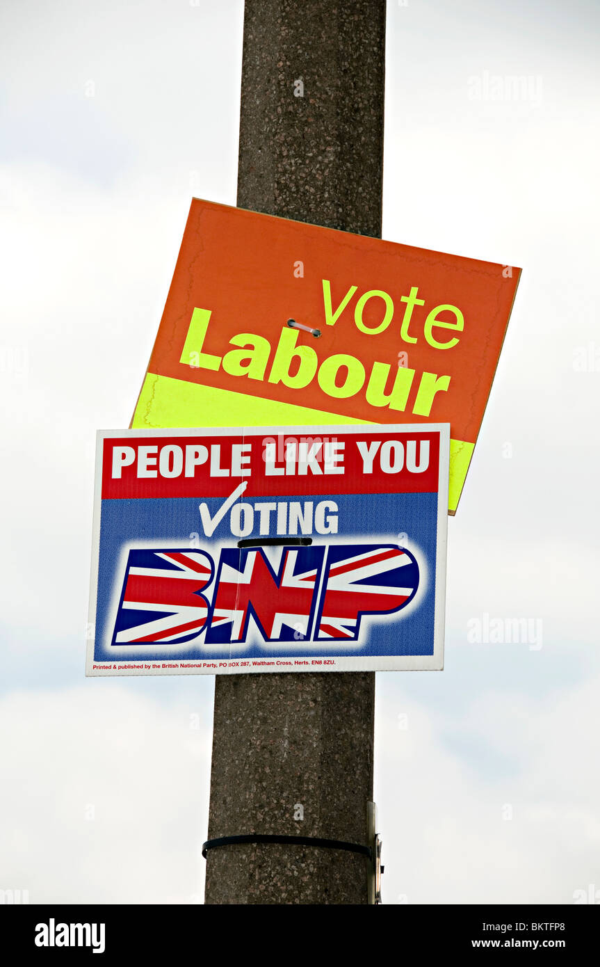 bnp british national party and vote labour signs at the uk national ...