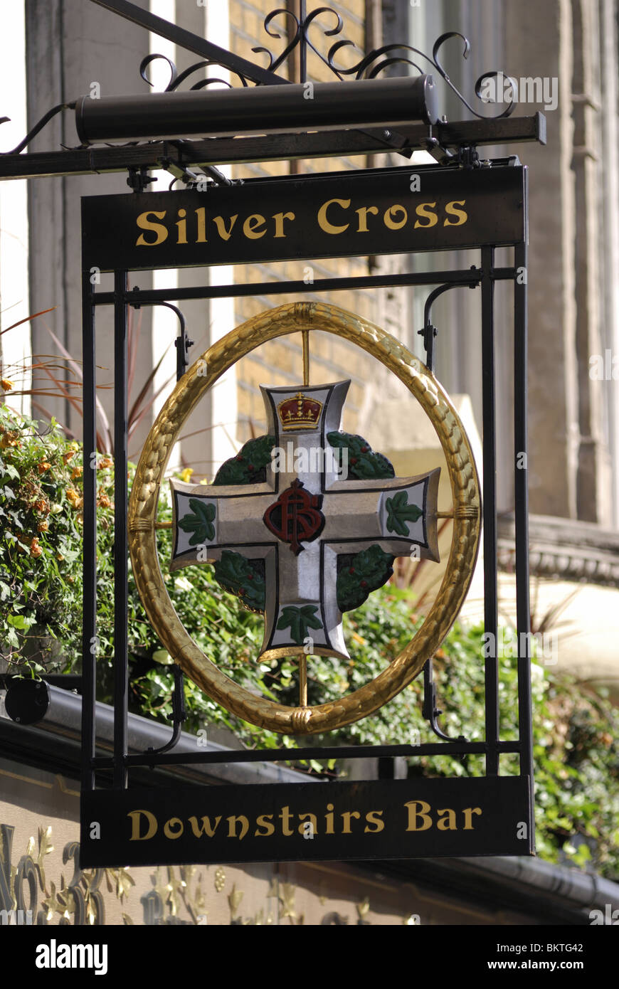 The Silver Cross Pub sign, Whitehall, Westminster, London, England, UK ...
