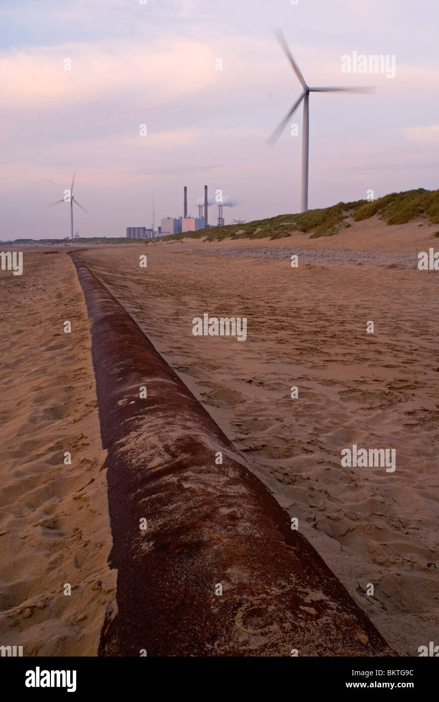 pipeline used for transporting sand and water to build a new section of ...