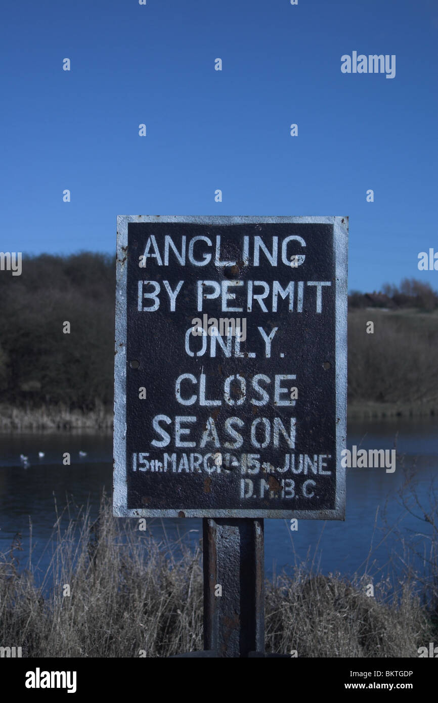 Angling by permit only sign. Fens pools Nature Reserve. West Midlands ...