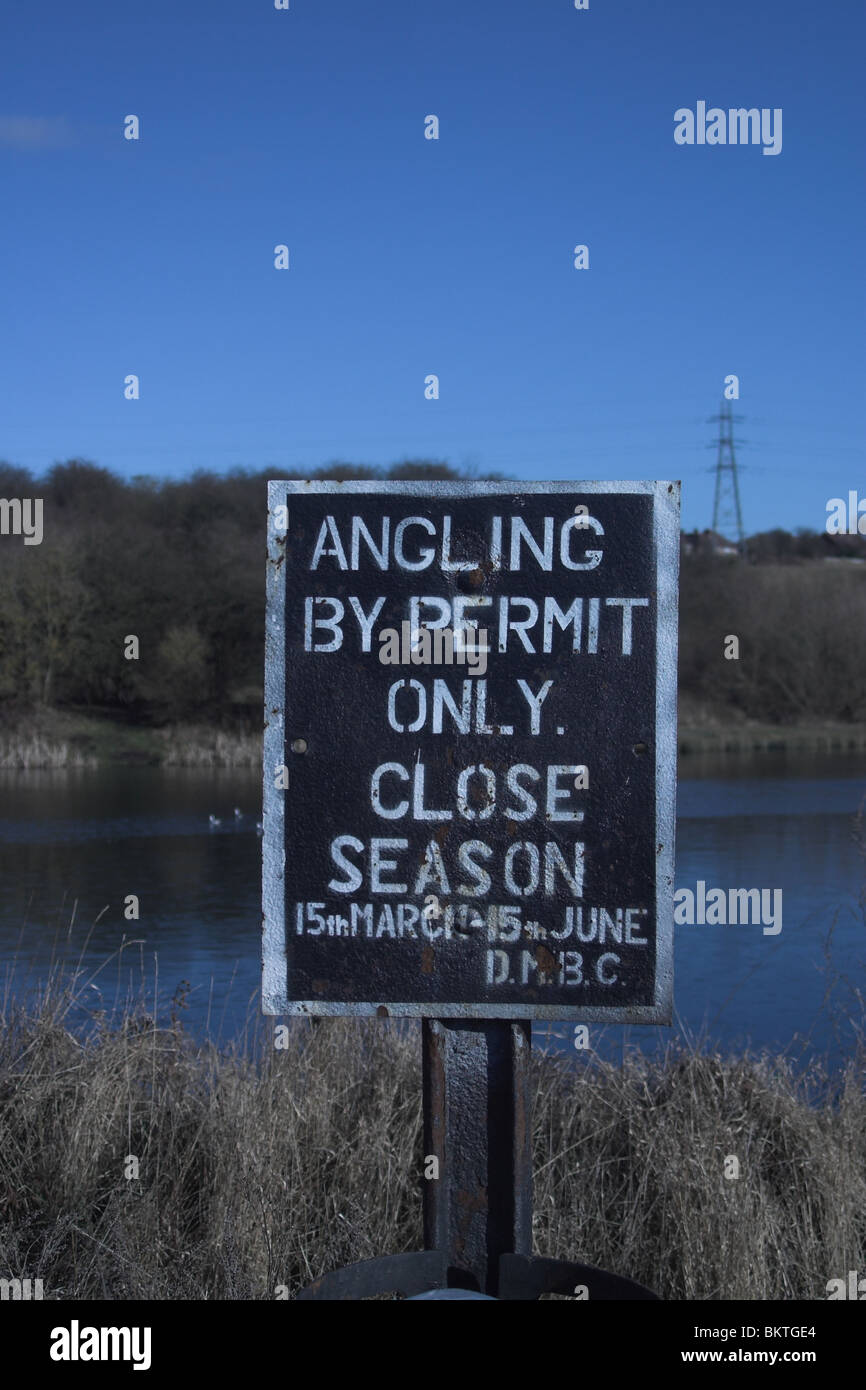 Angling by permit only sign. Fens pools Nature Reserve. West Midlands ...