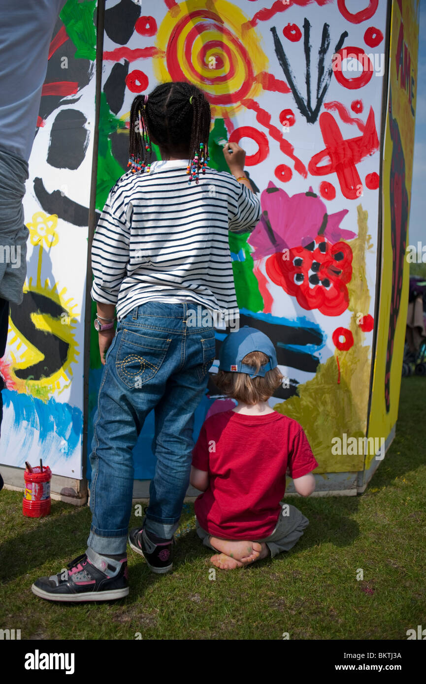 Young Children, Rear, Celebration of World "Fair Trade" Day, Painting ...