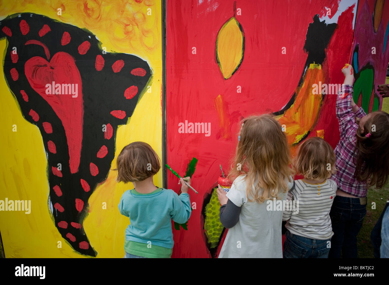 Celebration of World "Fair Trade" Day, with People Painting wall, on ...