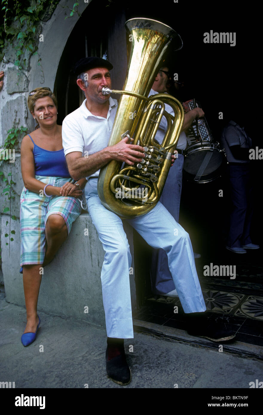 French Basque people adult man musician playing tuba player in the ...