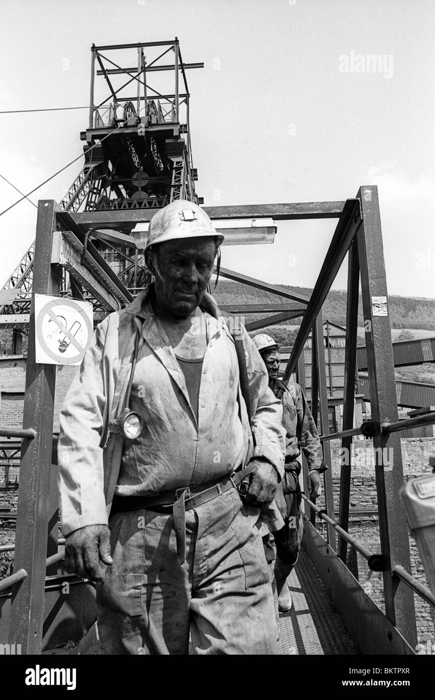 Coalminers finish their shift at Merthyr Vale Colliery Mid Glamorgan ...