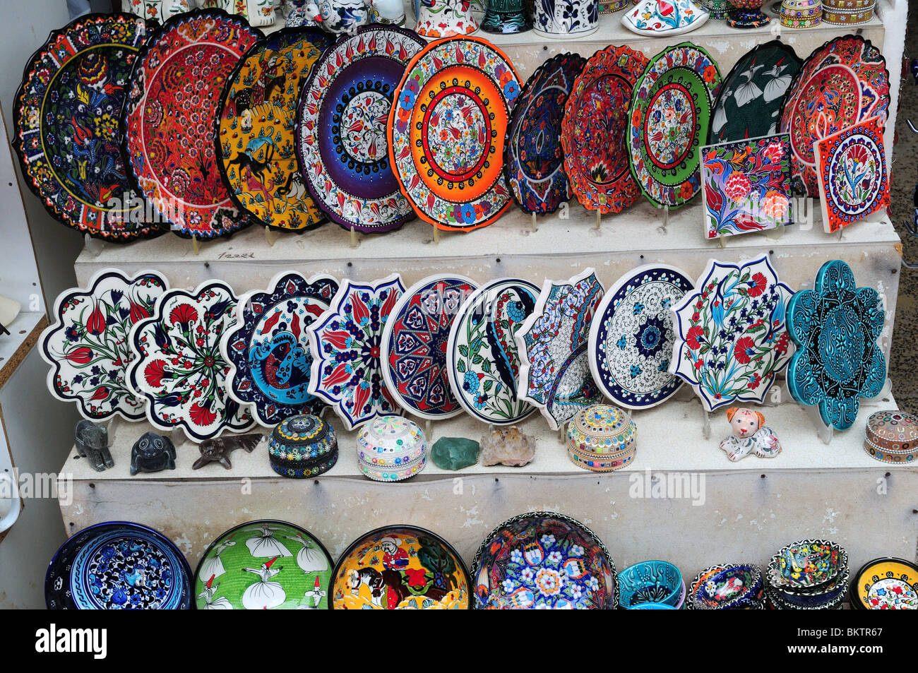 hand painted plates and ceramics in a market Istanbul Turkey Asia Minor ...
