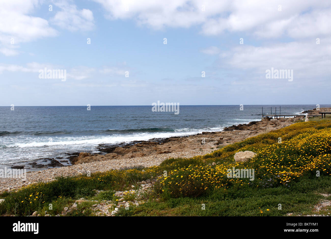 THE PICTURESQUE COASTLINE OF PAPHOS ON THE ISLAND OF CYPRUS. EUROPE ...