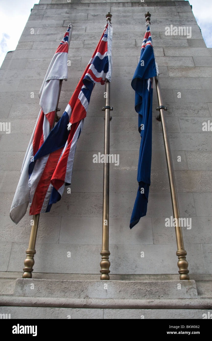 National and naval flags at the Cenotaph war memorial, Whitehall ...