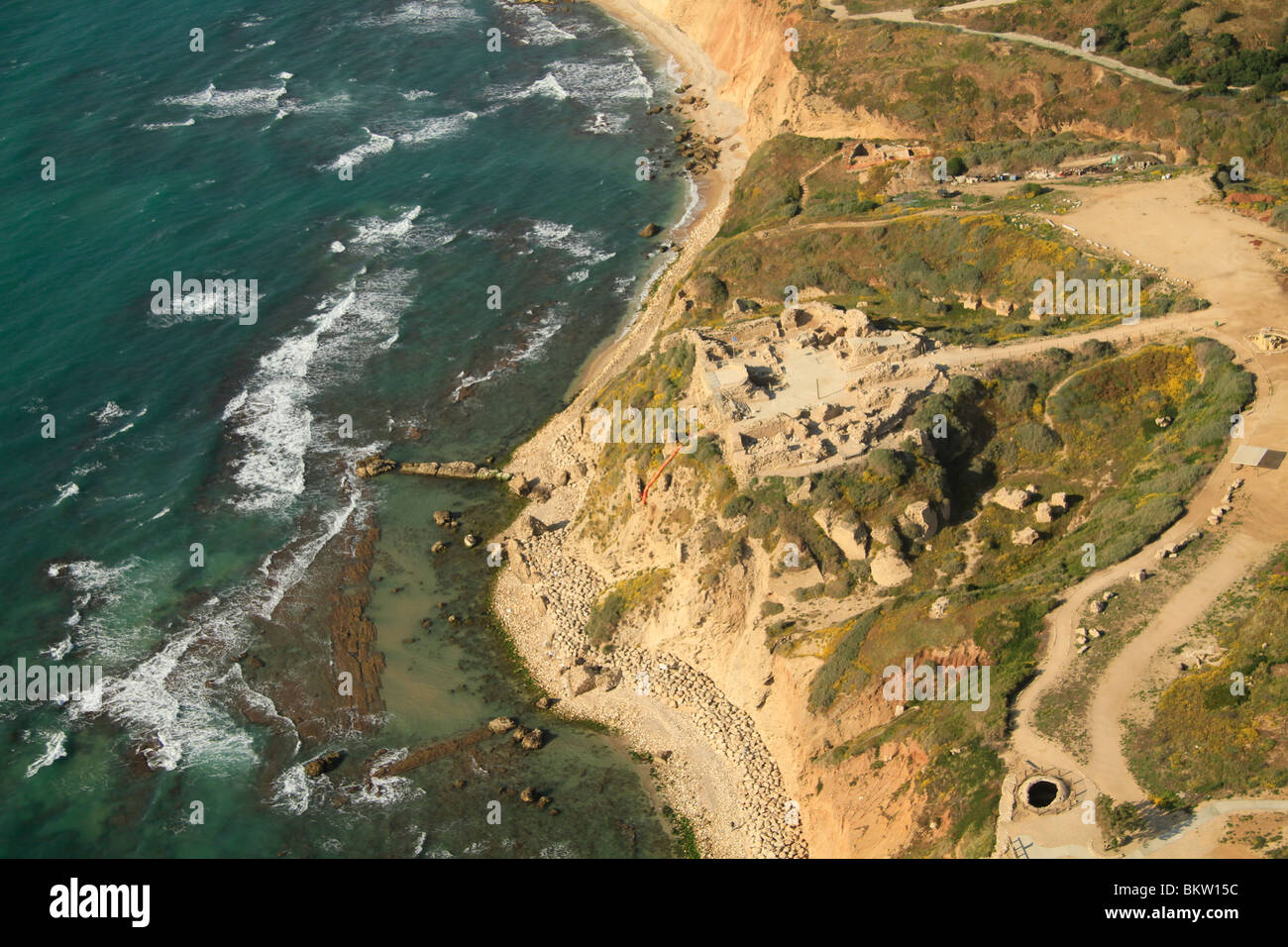 Israel, Sharon region, ruins of the Crusader fortress Arsur at ...