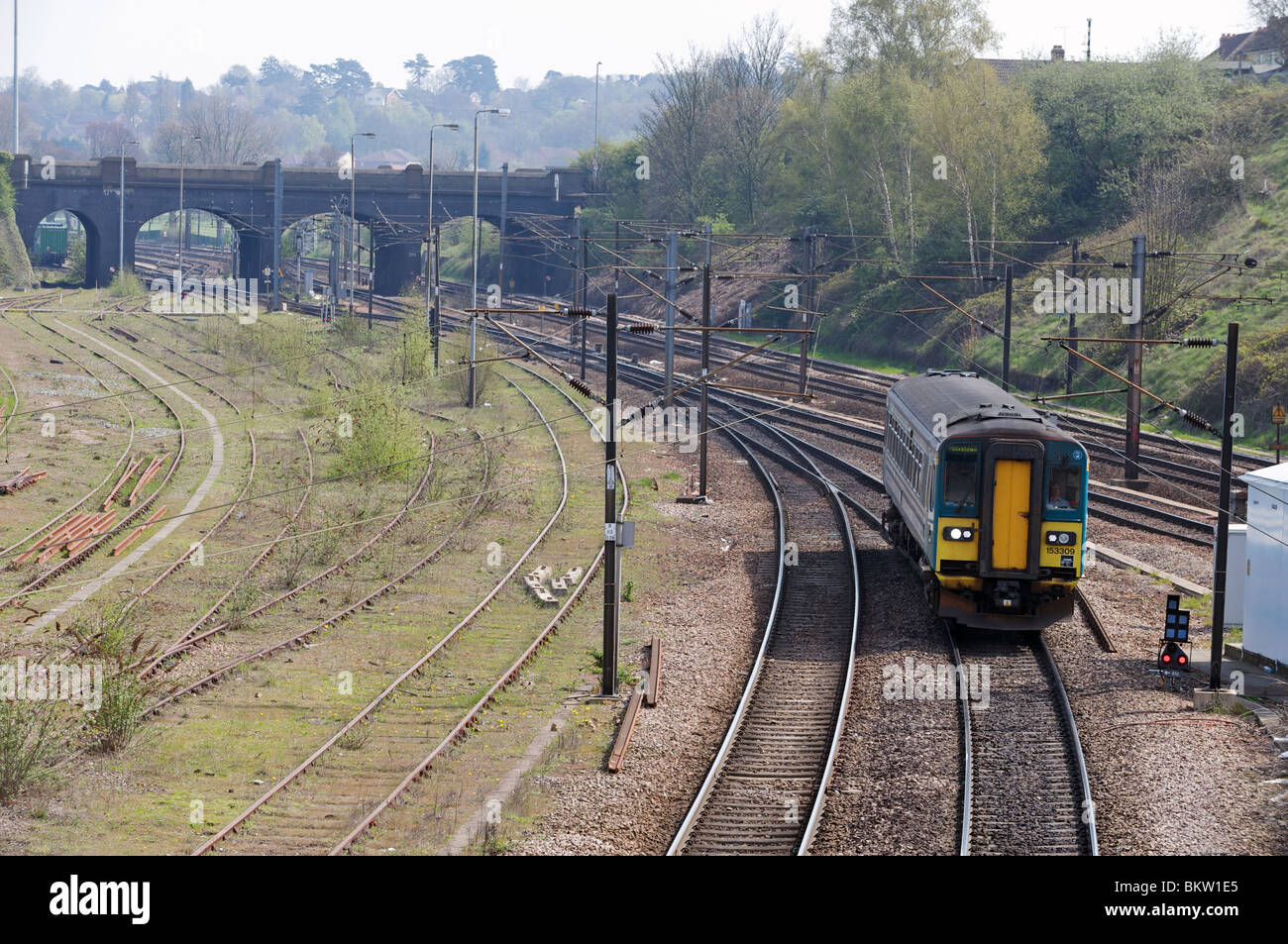 Local passenger train on route to Felixstowe from Ipswich, Suffolk, UK ...