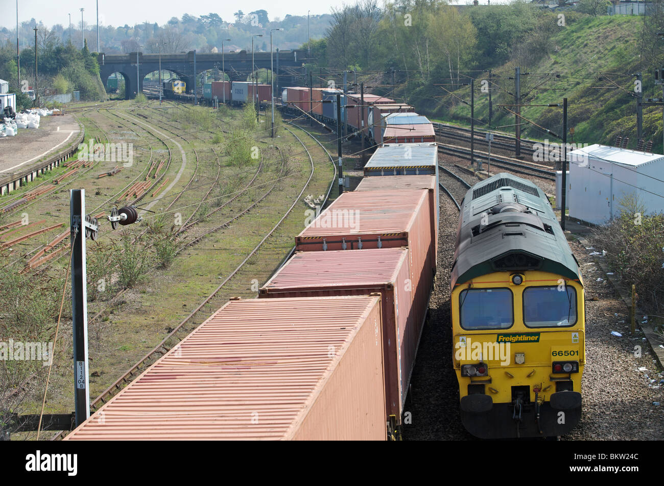 Fright train running from the Felixstowe branch line onto the mainline ...