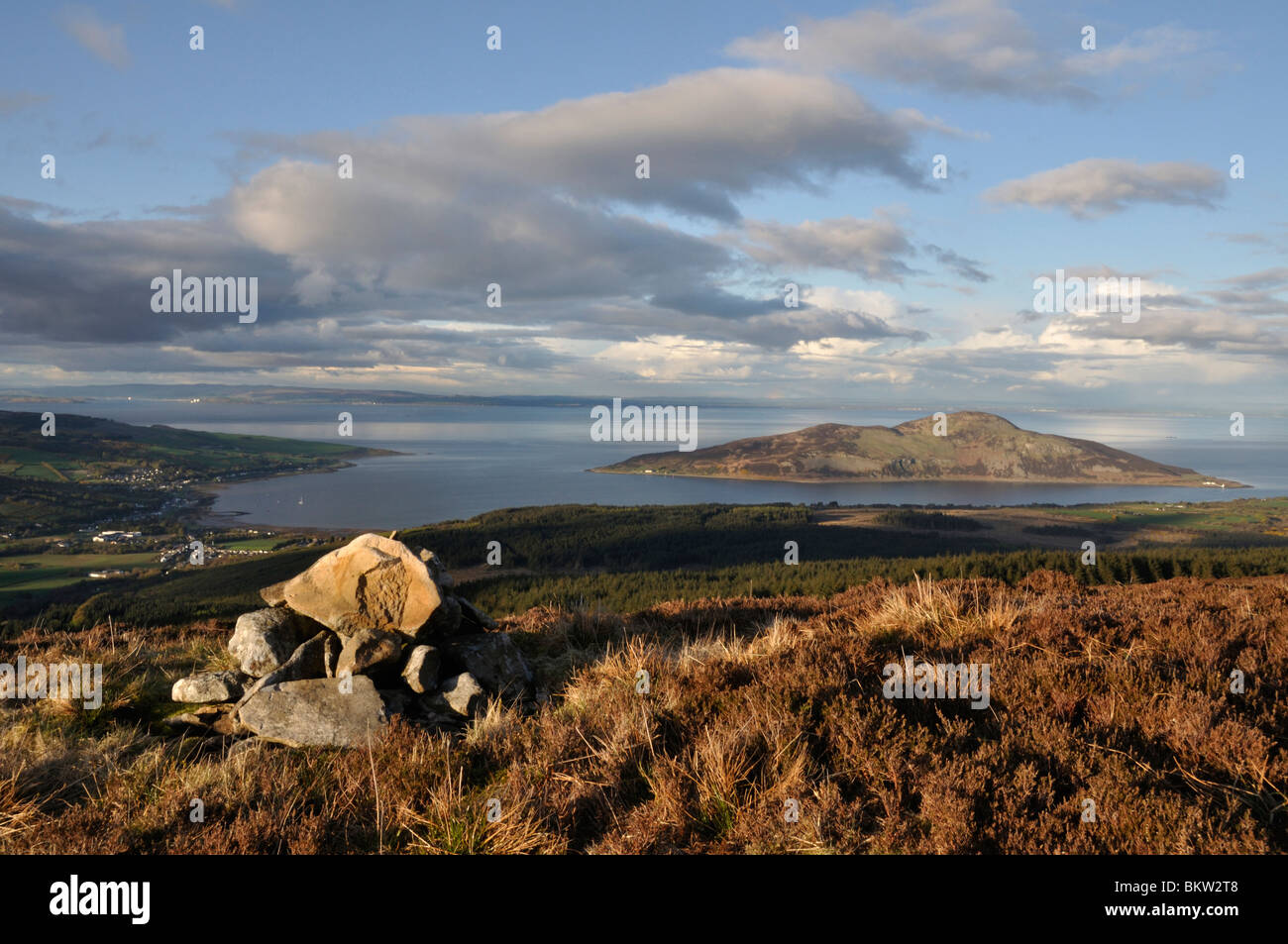 Holy island and Lamlash Bay from Tighvein, Arran, Scotland Stock Photo ...