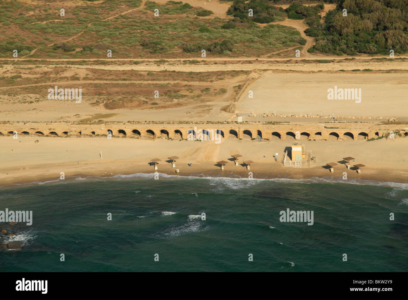 Israel, Sharon region, an aerial view of the Roman Upper Aqueduct In ...