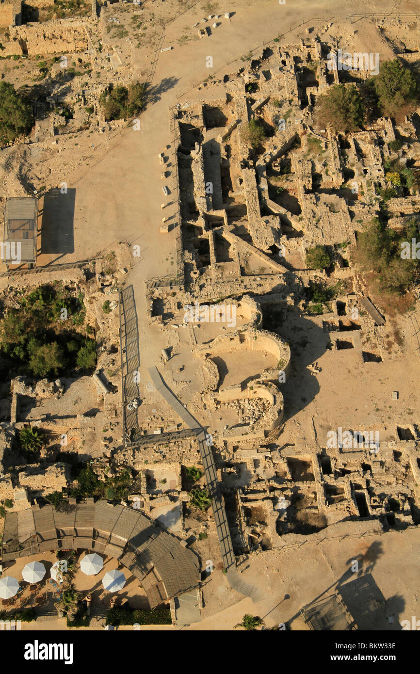 Israel, Sharon region, an aerial view of archaeological excavations in ...