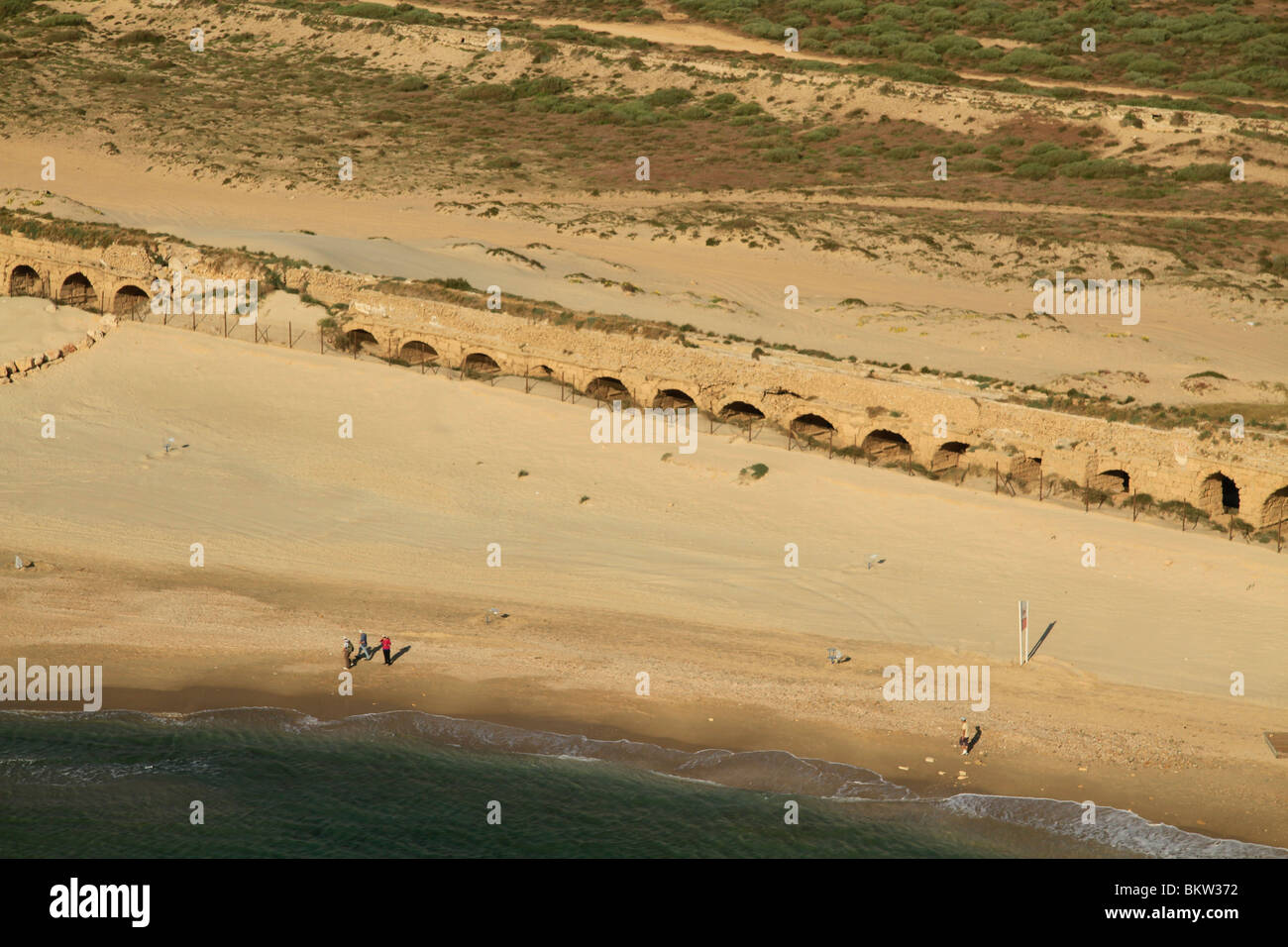 Israel, Sharon region, an aerial view of the Roman Upper Aqueduct In ...