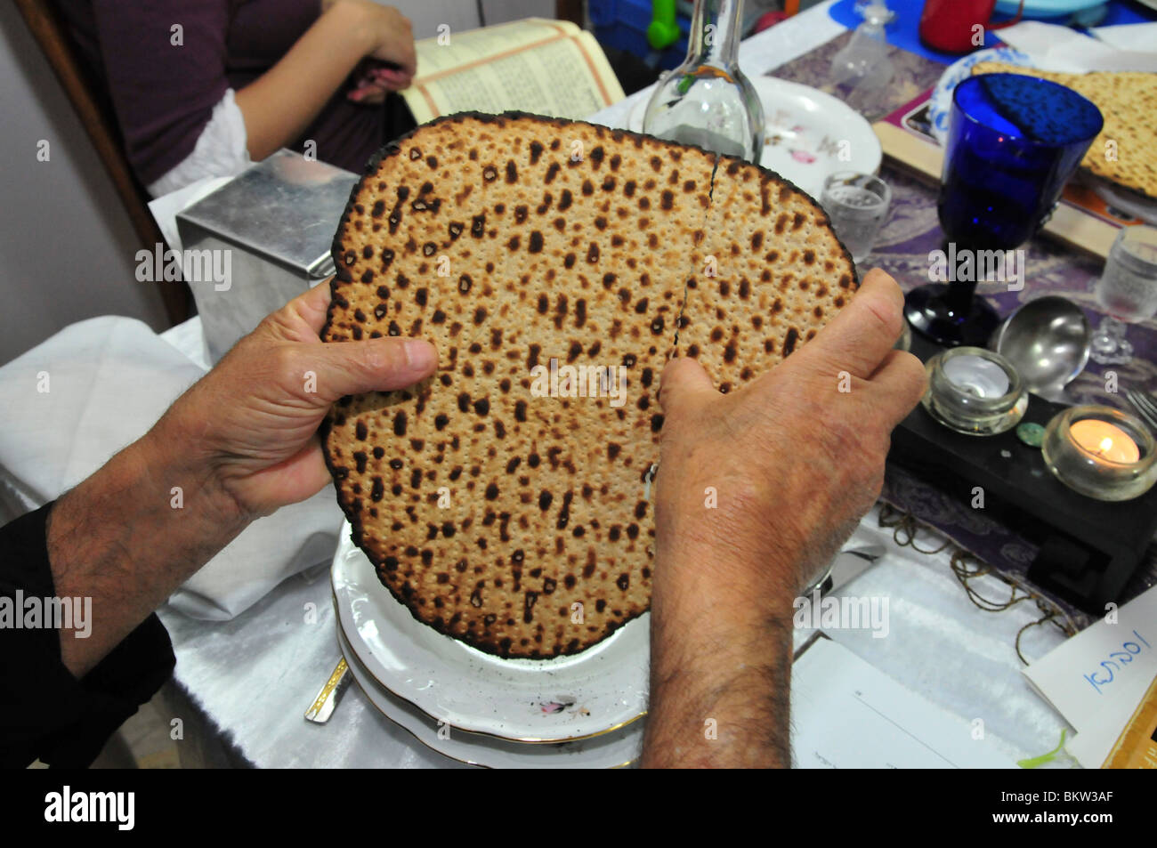 Family around the table for the traditional passover dinner, Handmade ...