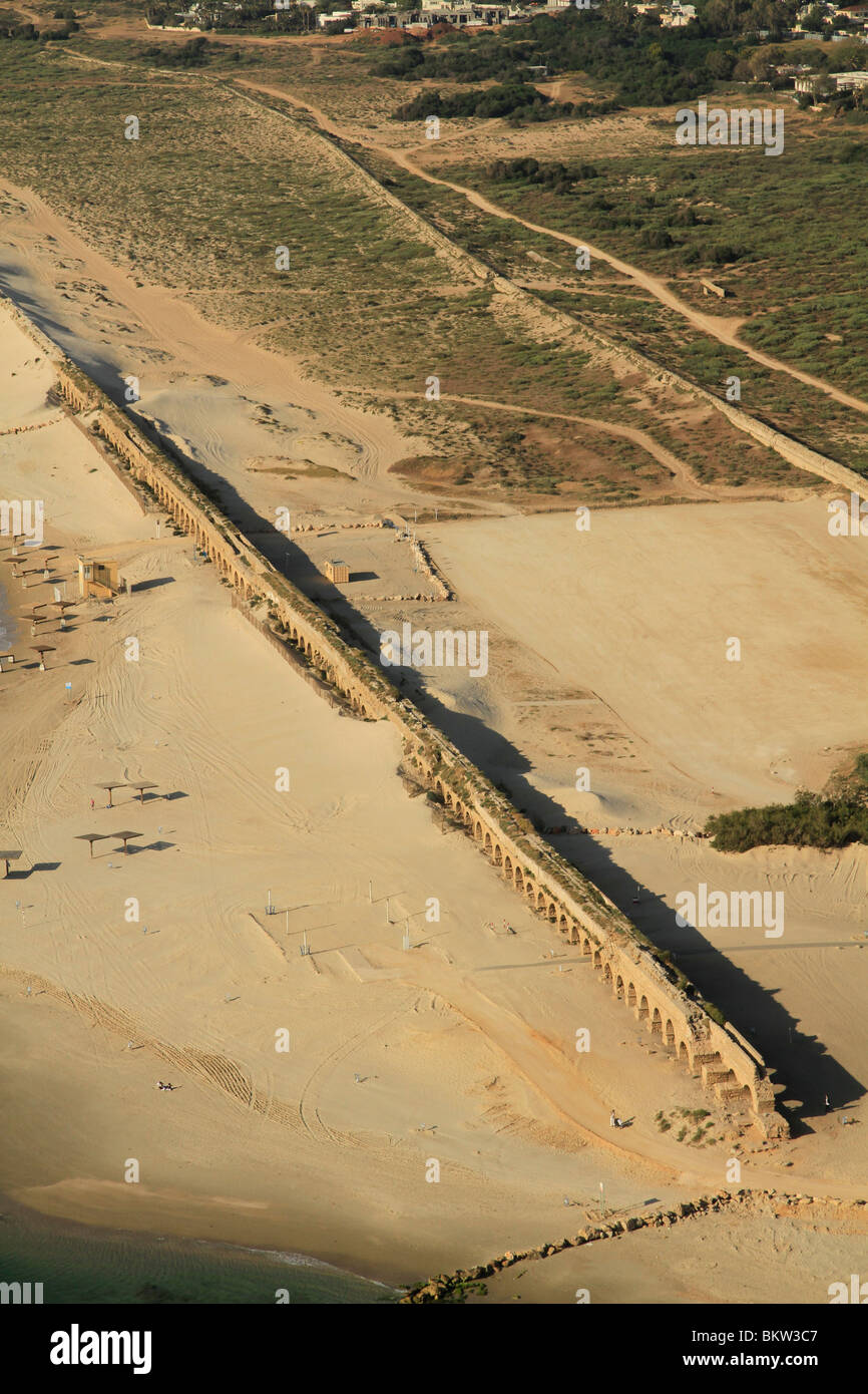 Israel, Sharon region, an aerial view of the Roman Upper Aqueduct In ...