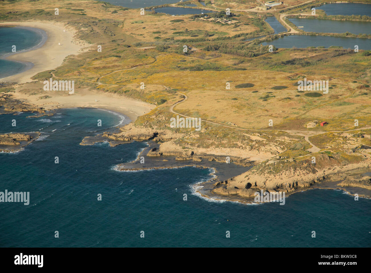 Israel, Carmel Coast, an aerial view of Tel Dor, site of biblical Dor ...
