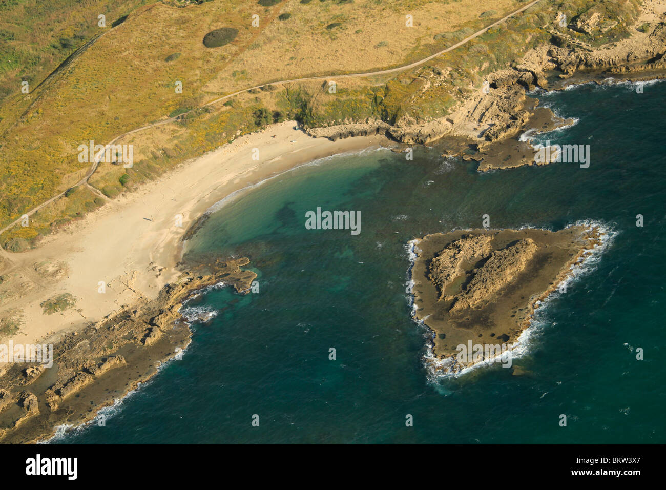Israel, Carmel Coast, an aerial view of Tel Dor, site of biblical Dor ...