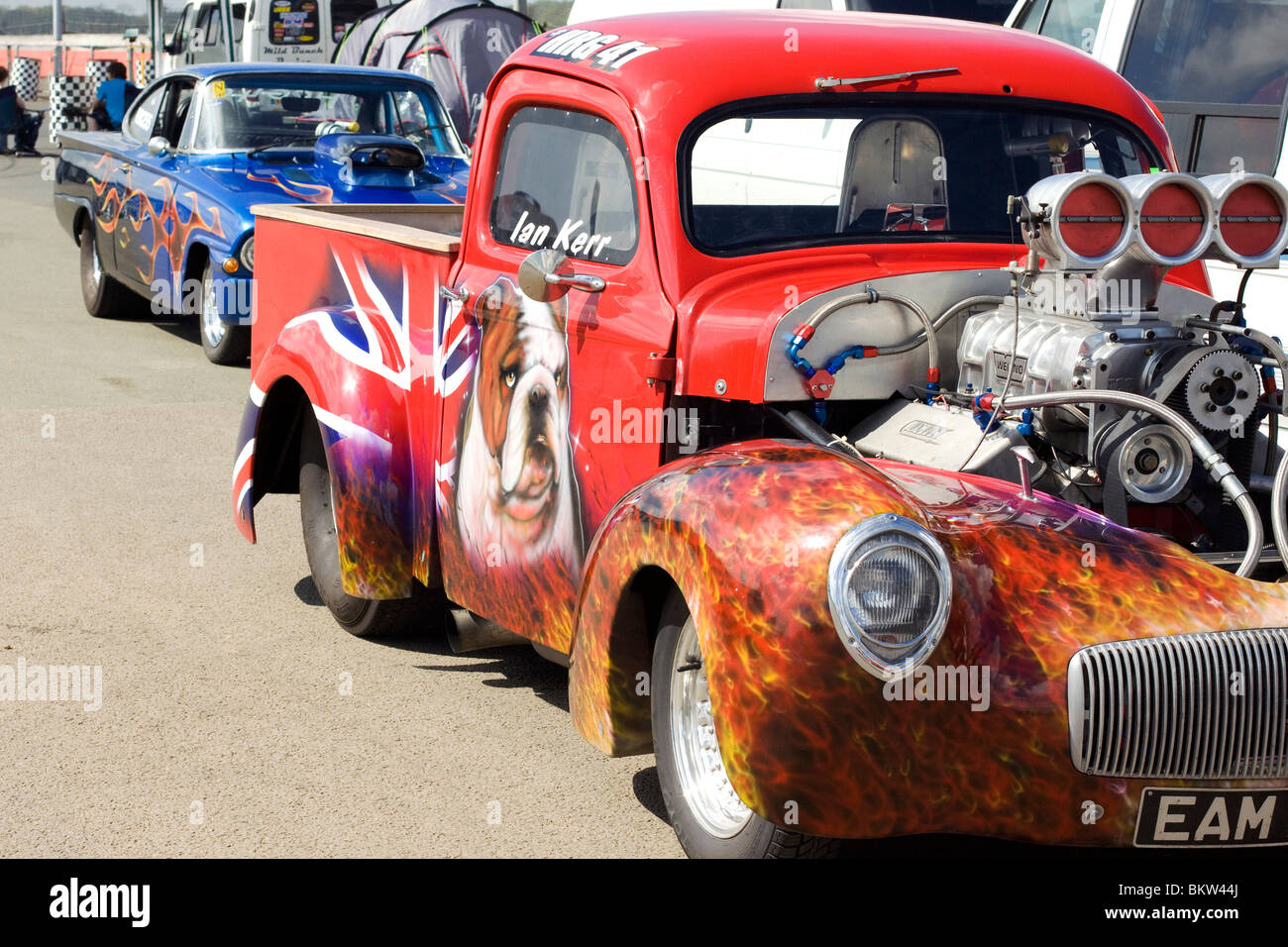 Customised Willys Pick up spray painted with the union jack flag Stock ...
